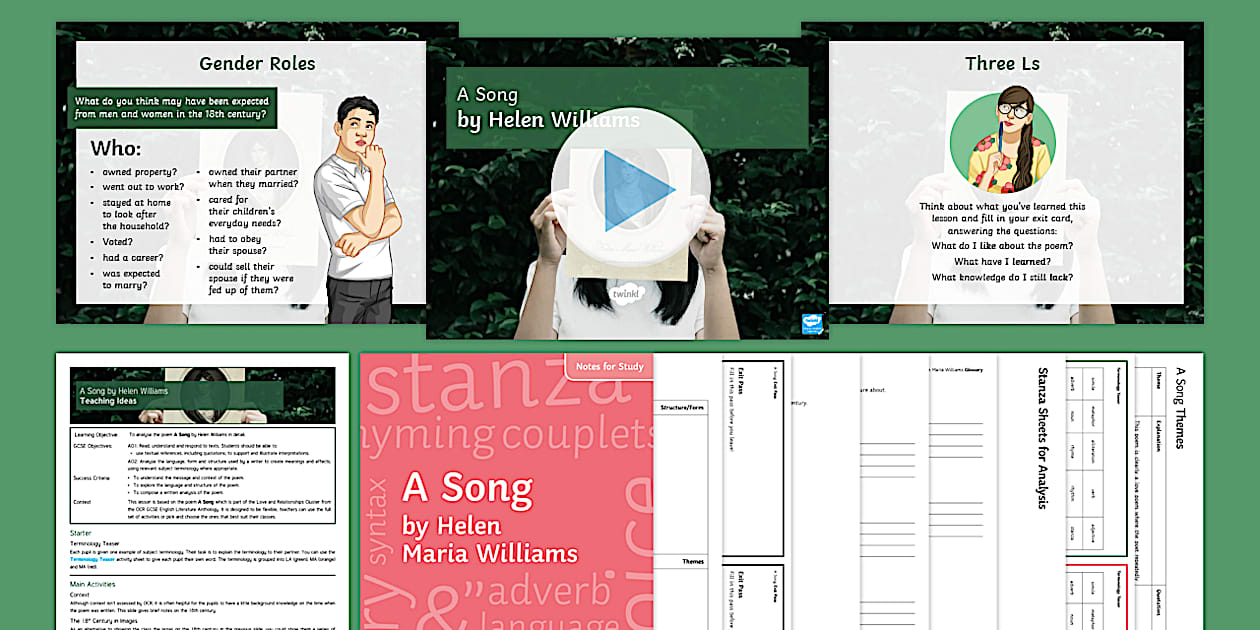 GCSE Poetry Lesson to Support Teaching on 'A Song' by Helen Williams