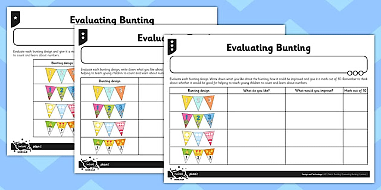 D&T Evaluating Bunting Worksheet / Worksheet (teacher made)