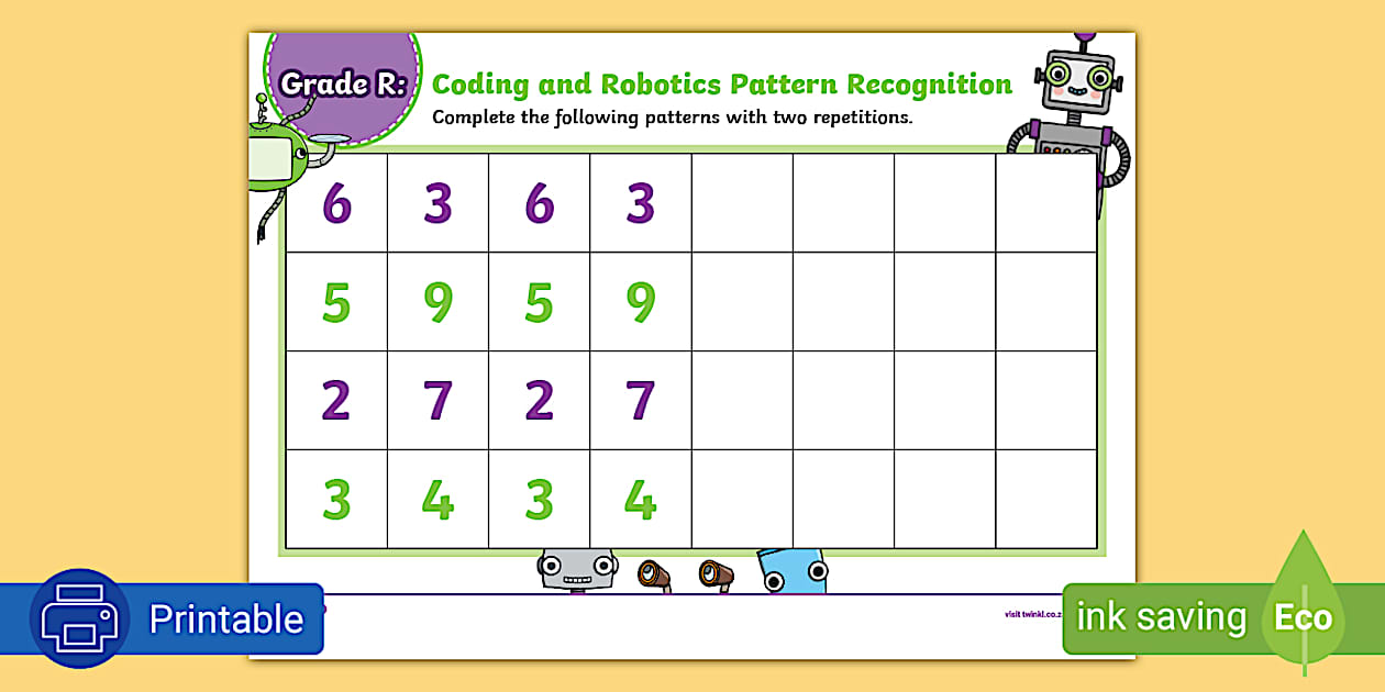 Grade R Coding Pattern Recognition - Numbers (teacher made)
