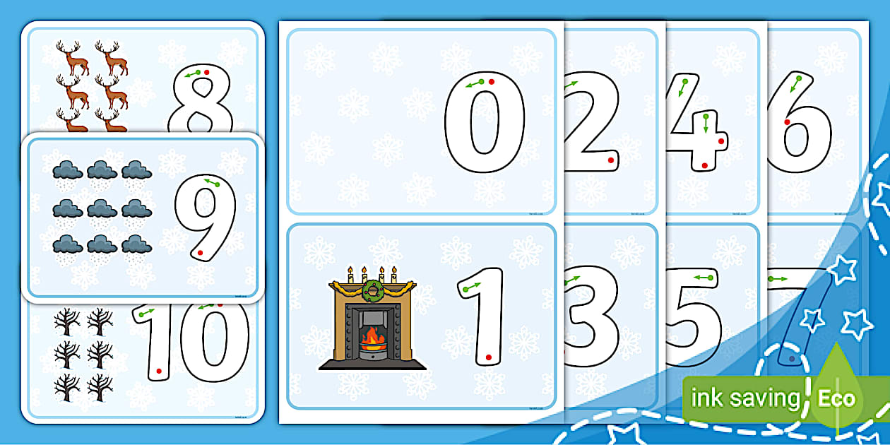 Winter Counting and Number Formation Flashcards 0-10