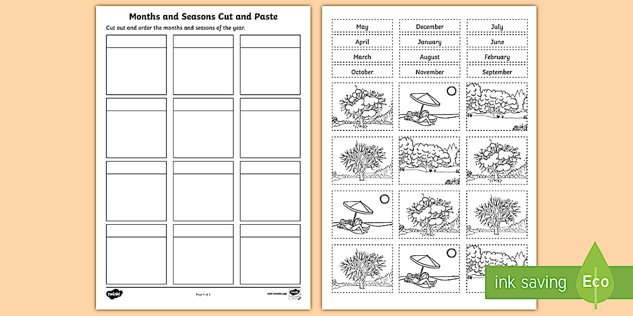 Editable Months and Seasons Cut and Paste Worksheet - Twinkl
