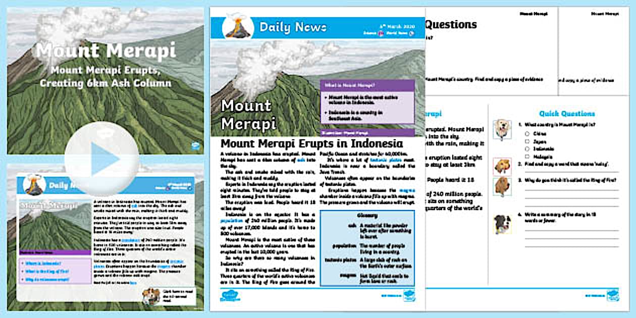 LKS2 Mount Merapi Volcano Erupts Daily News Resource Pack