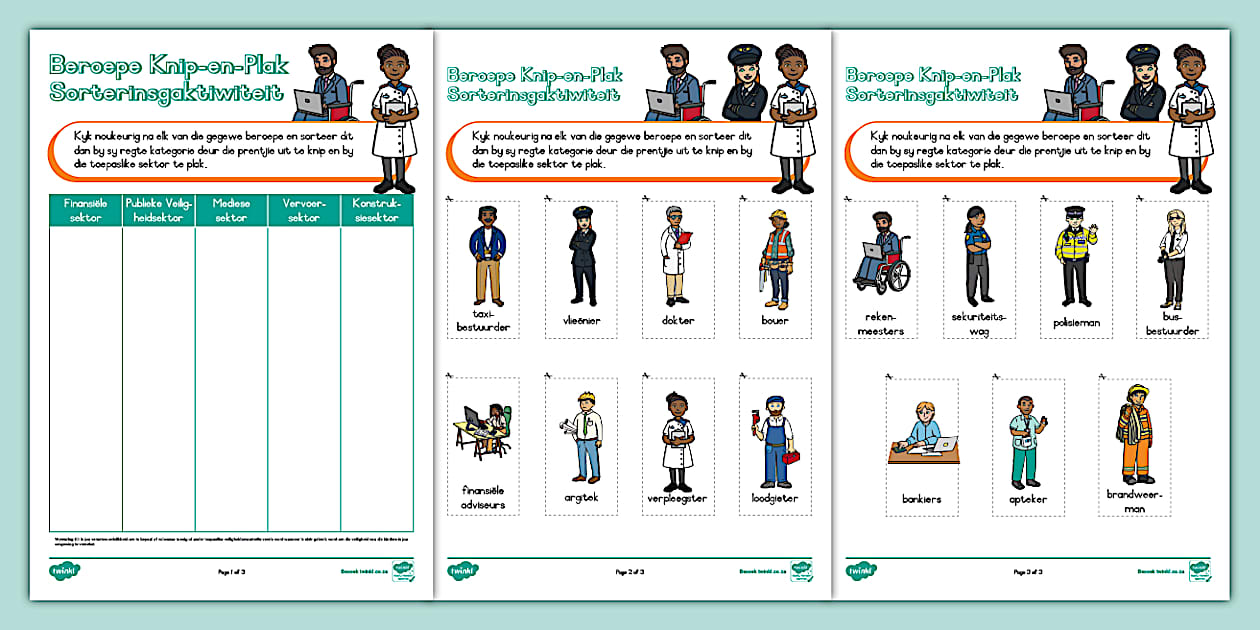 Beroepe Knip-en-Plak Sorteringskatiwiteit (teacher made)