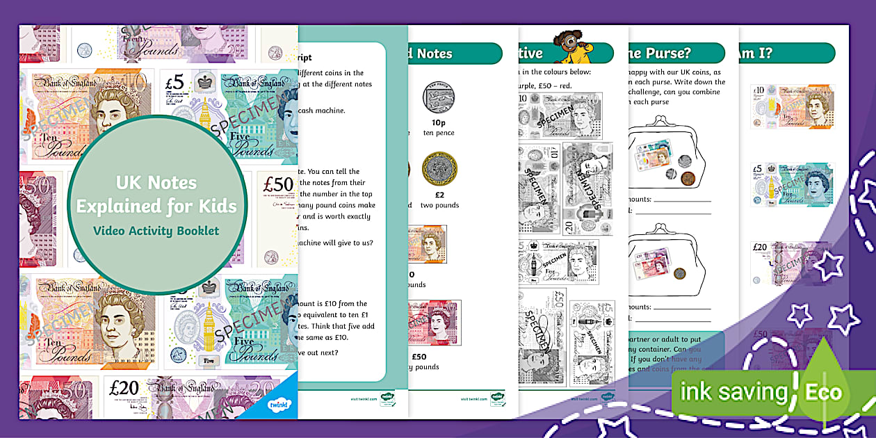 UK Notes Explained for Kids - Video Activity Booklet for Kids