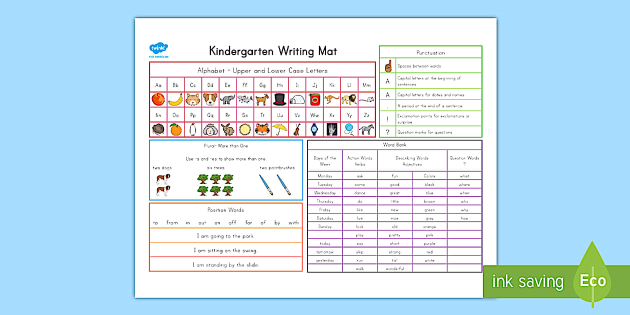 Kindergarten Writing Mat - Alphabet - Phonics - Spelling