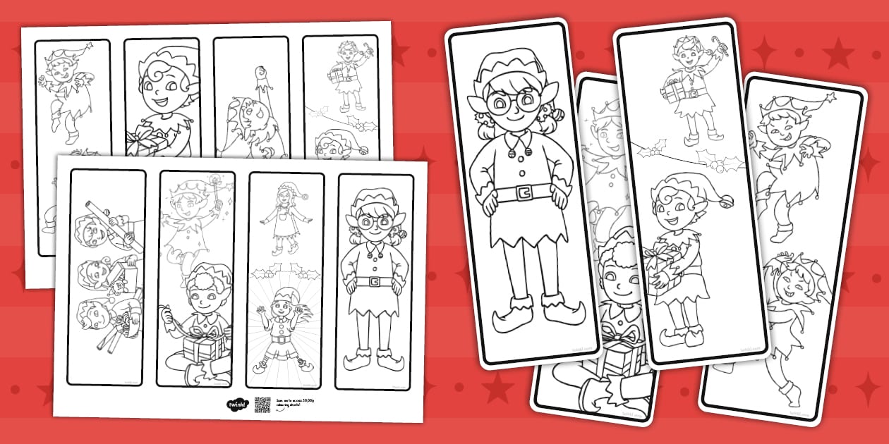 Christmas Elf Colouring Bookmarks (teacher made) - Twinkl