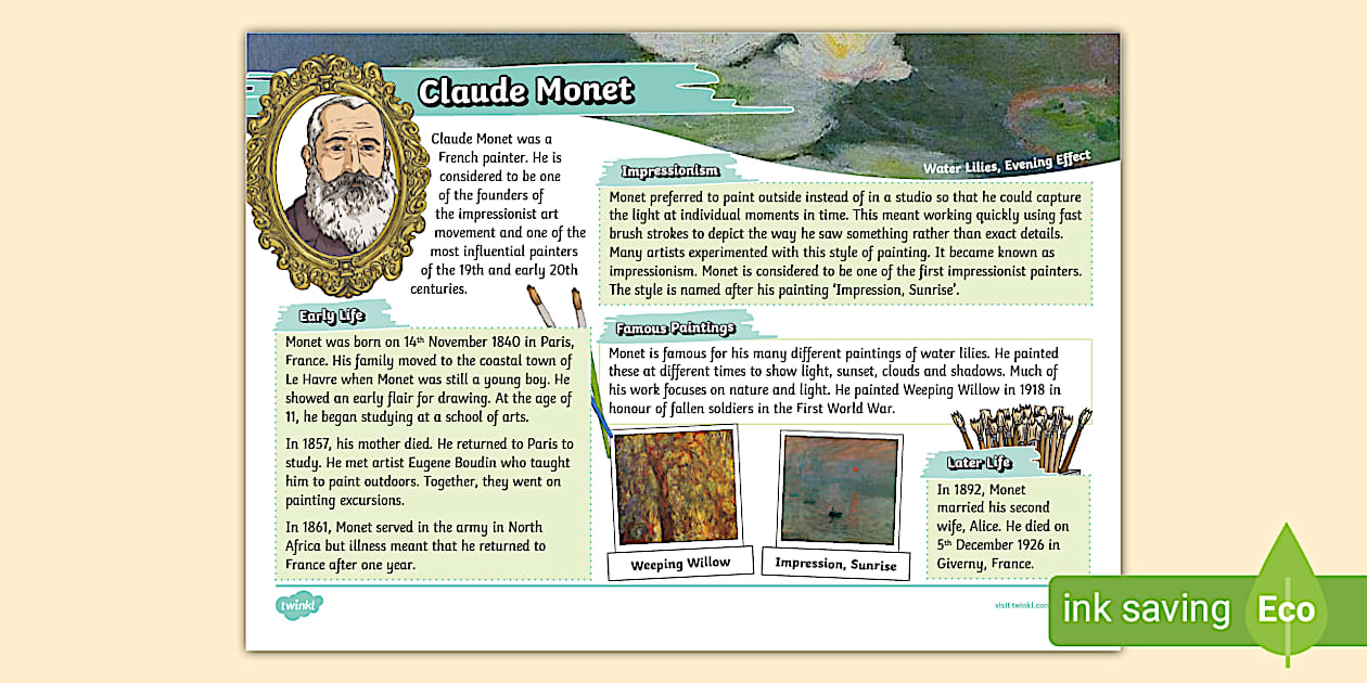 KS2 Claude Monet Fact File (teacher made) - Twinkl