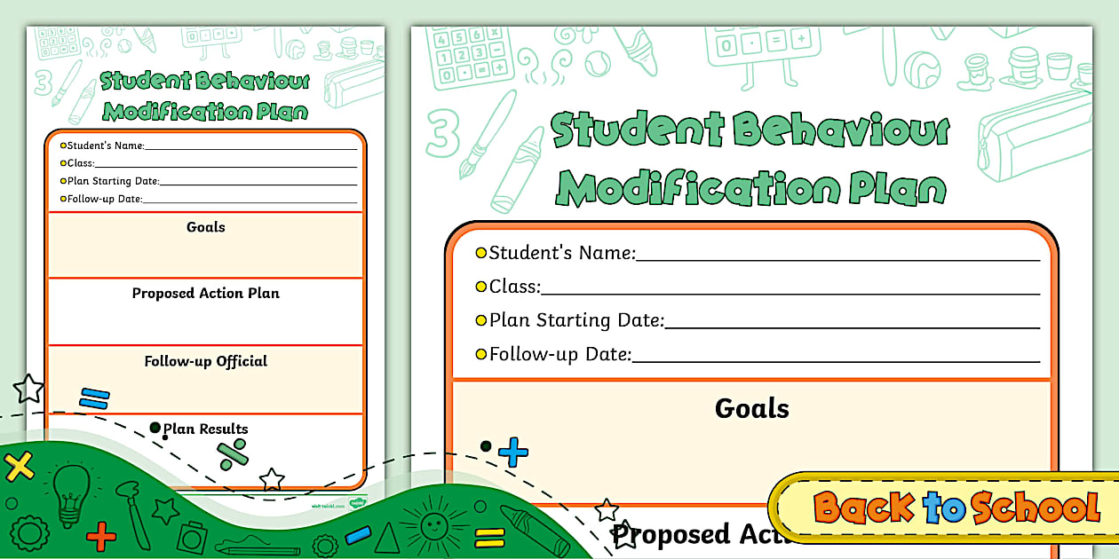 Student Behaviour Modification Plan (teacher made) - Twinkl