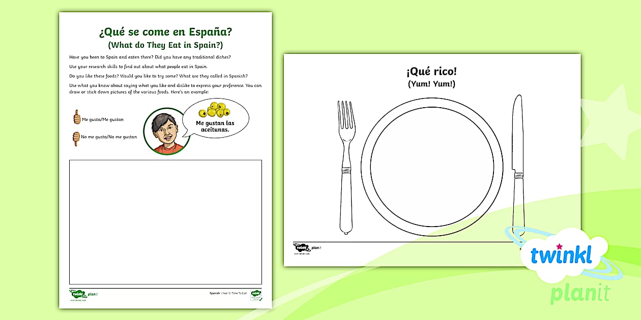 PlanIt Year 3 Spanish Homework: Time to Eat (teacher made)