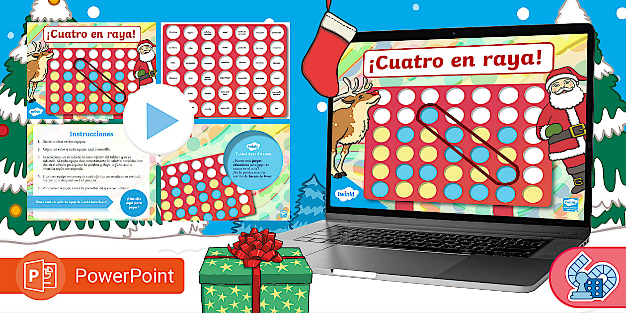 Juego interactivo: Cuatro en raya navideño - Twinkl Board Games