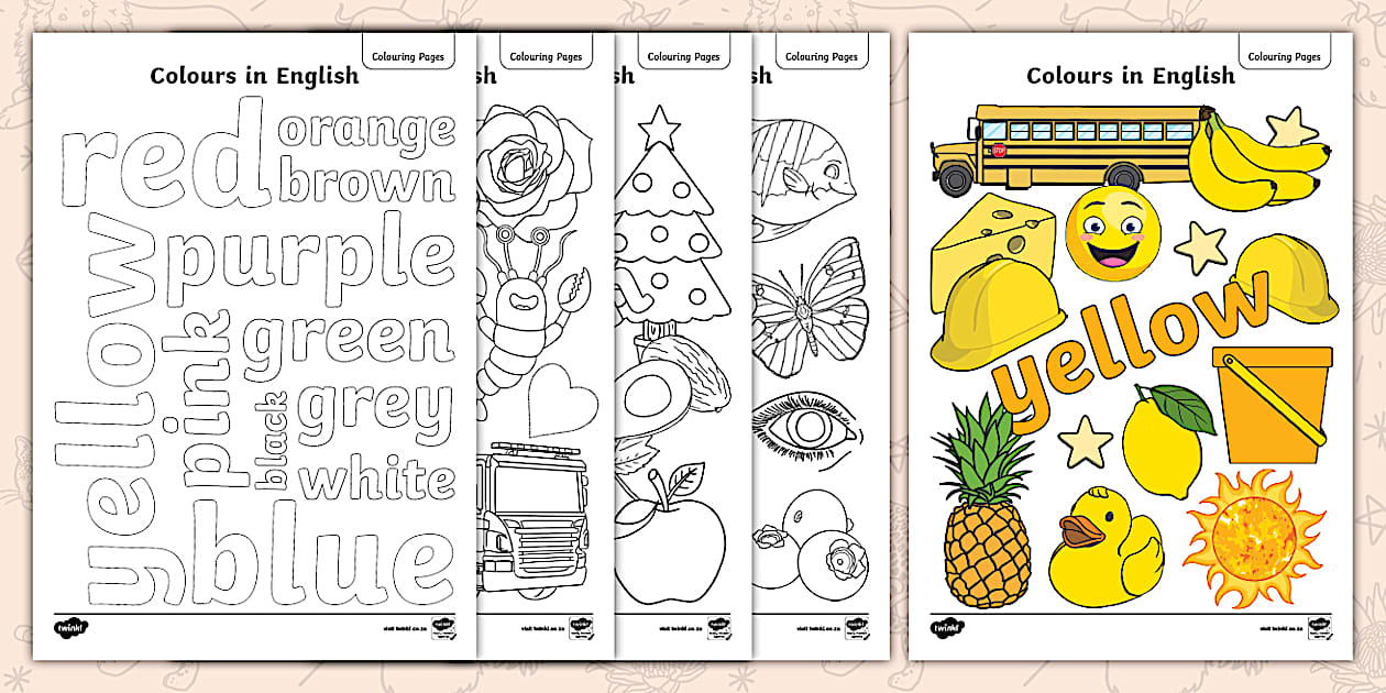 Colours in English Colouring Pages