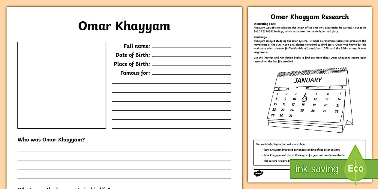 Omar Khayyam Research Worksheet (Teacher-Made) - Twinkl