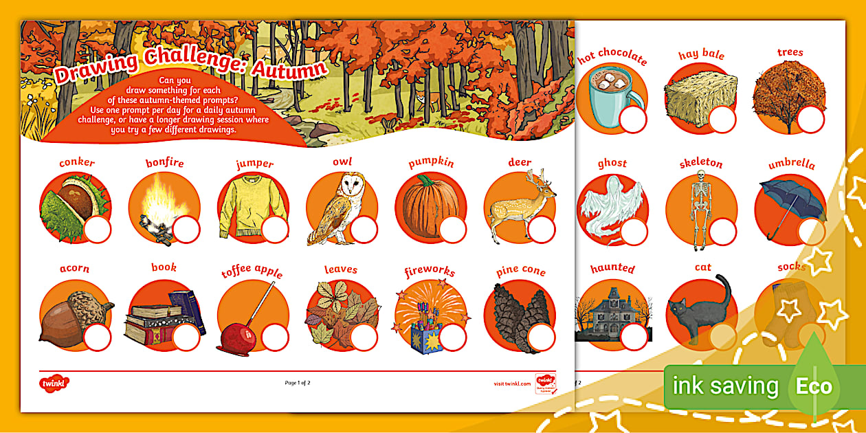 Drawing Challenge: Autumn (Hecho por educadores) - Twinkl