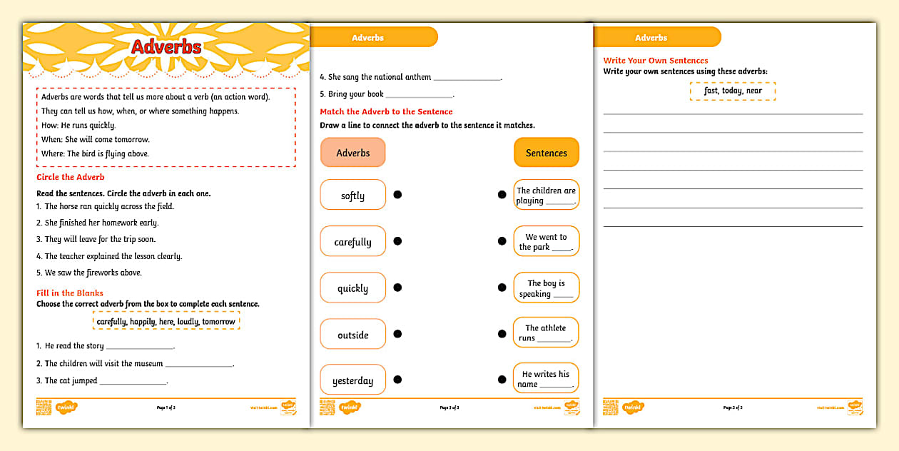 Adverbs Activity Sheet (teacher made) - Twinkl
