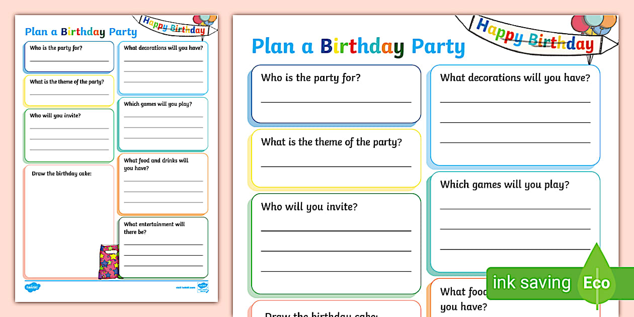 Birthday Party Activity Sheet - Twinkl