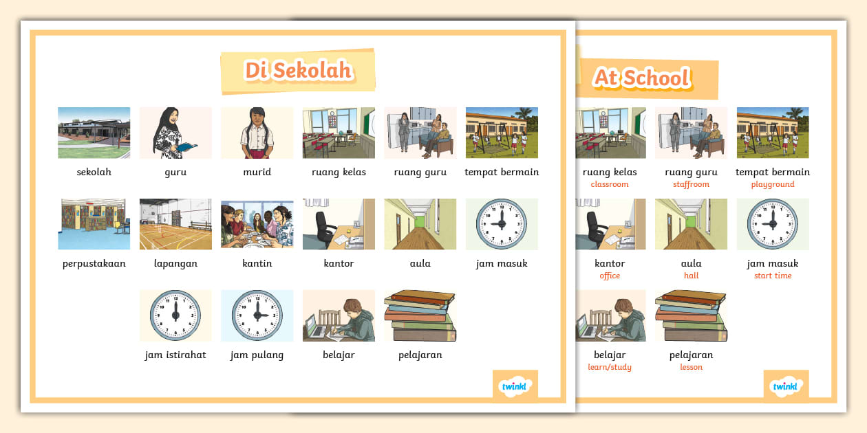 At School Word Mat Indonesian (teacher made) - Twinkl