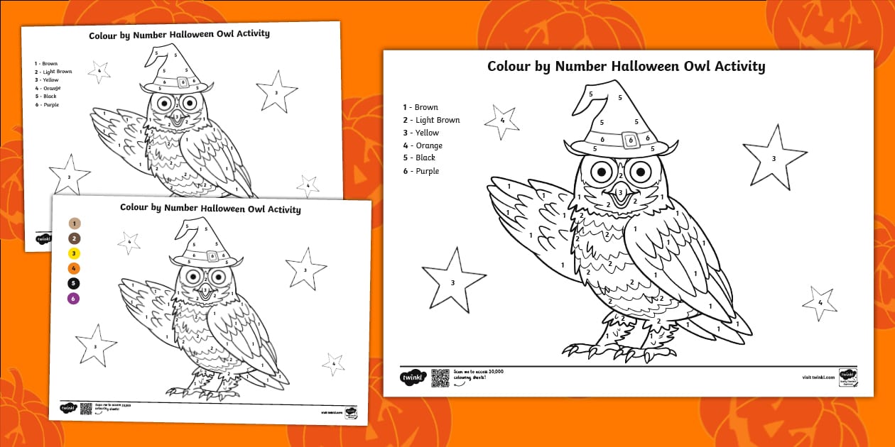 Colour by Number Halloween Owl - Twinkl