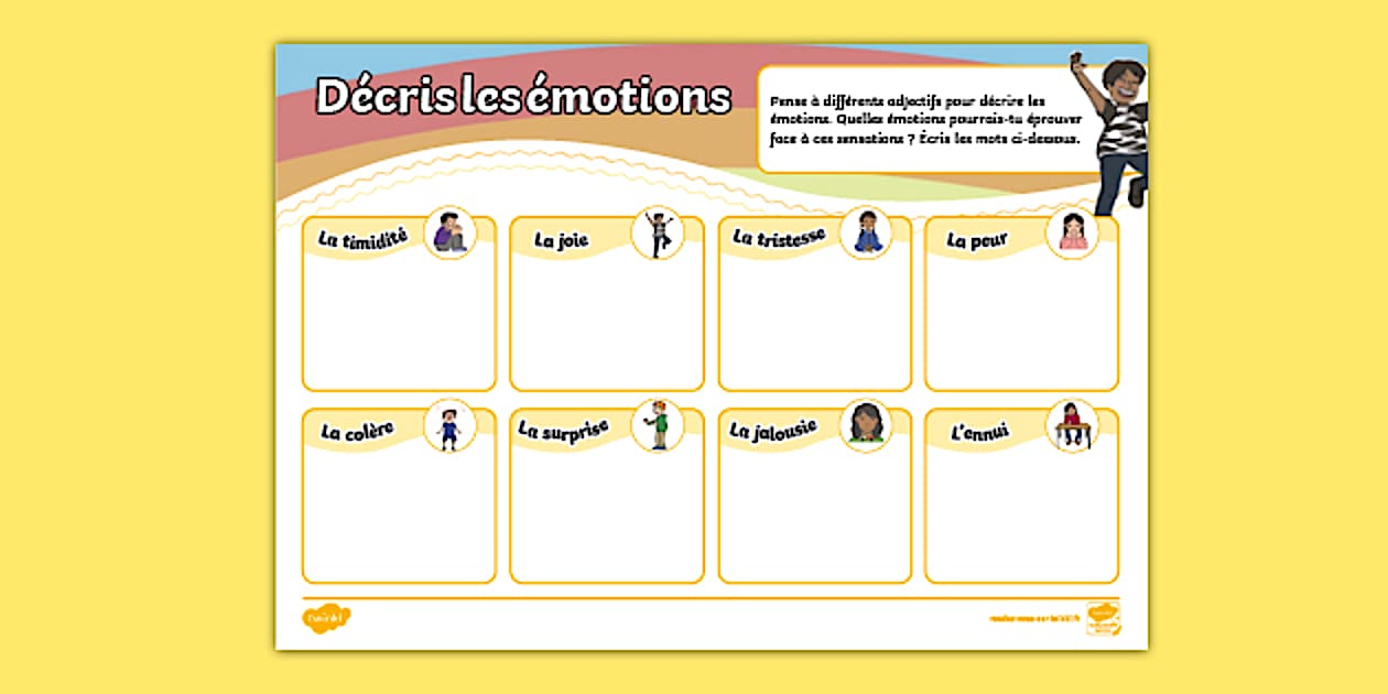Feuille de travail : Les adjectifs des émotions - Twinkl