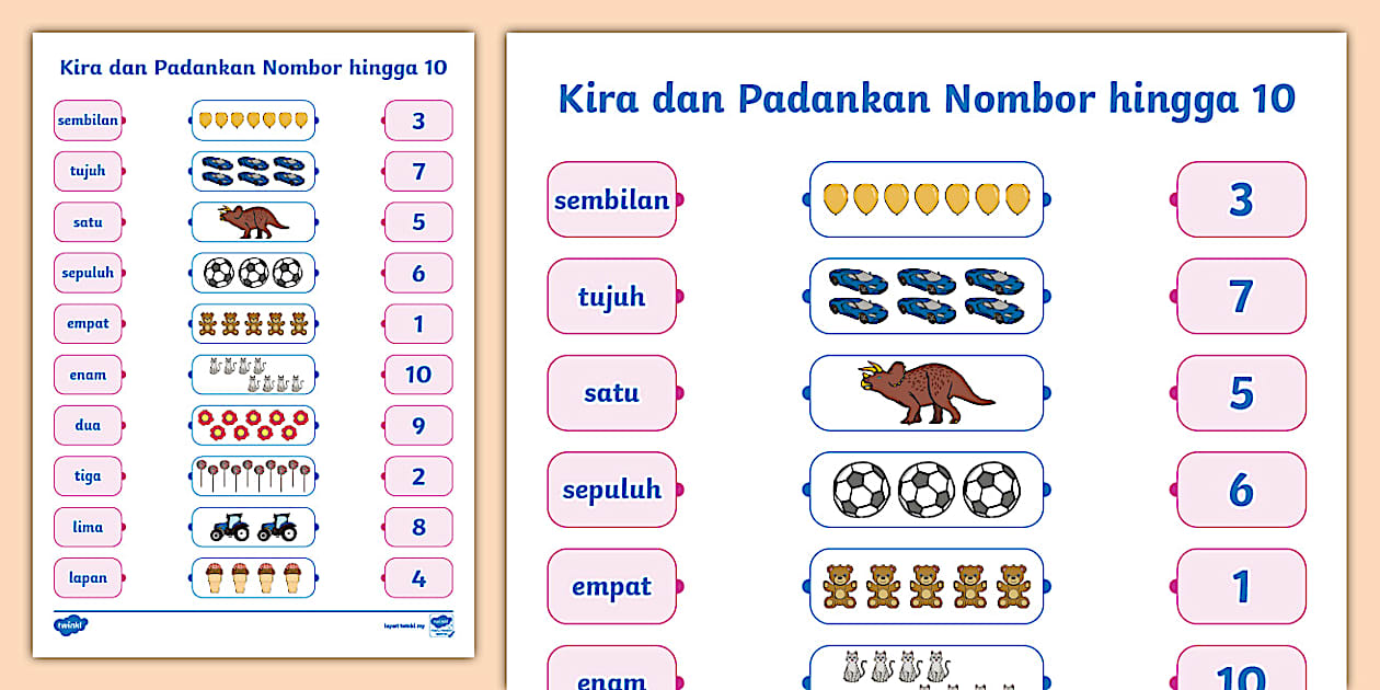 Matematik Prasekolah Kira dan Padankan Nombor 1 - 10