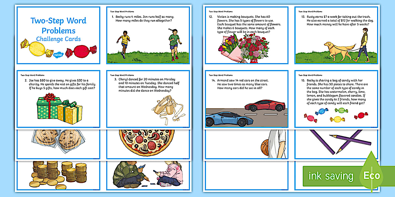Solving Two-Step Word Problems Using Four Operations Challenge Cards for