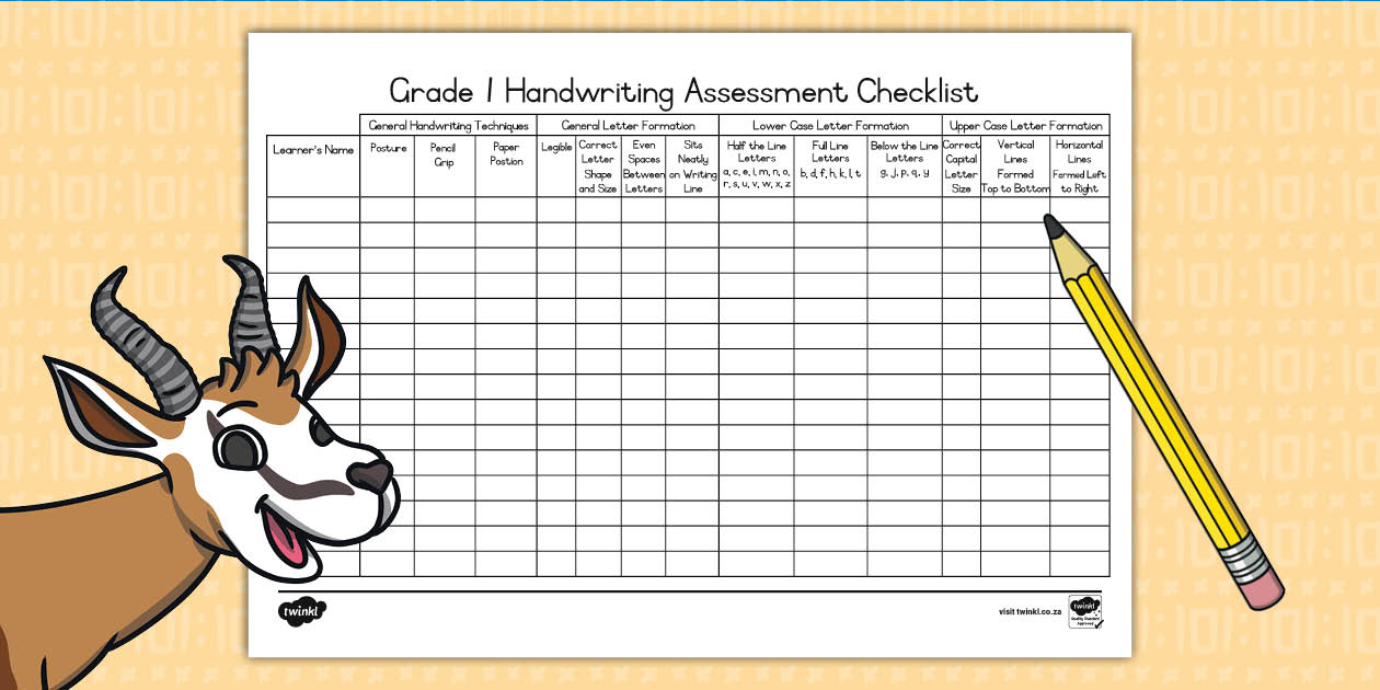 Formal Assessment Tasks Grade 1 Term 2 Handwriting Checklist