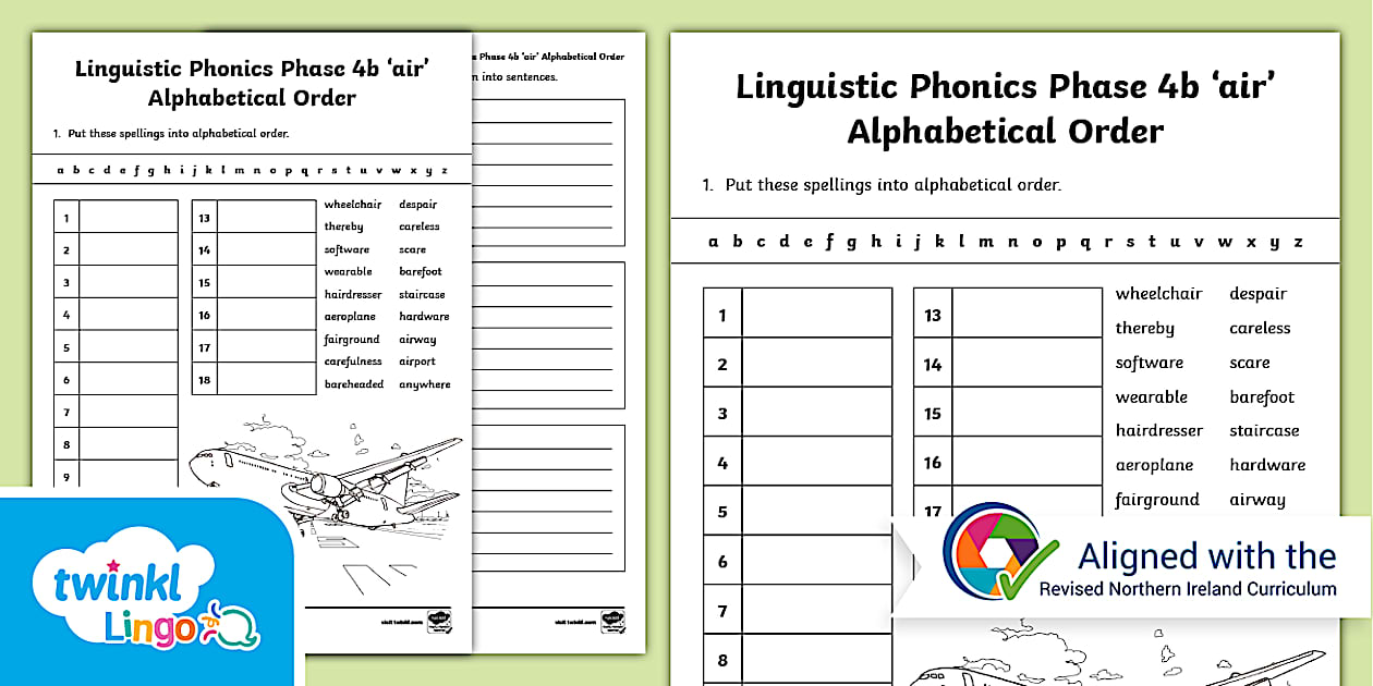 Linguistic Phonics Phase 4b 'air' Alphabetical Order