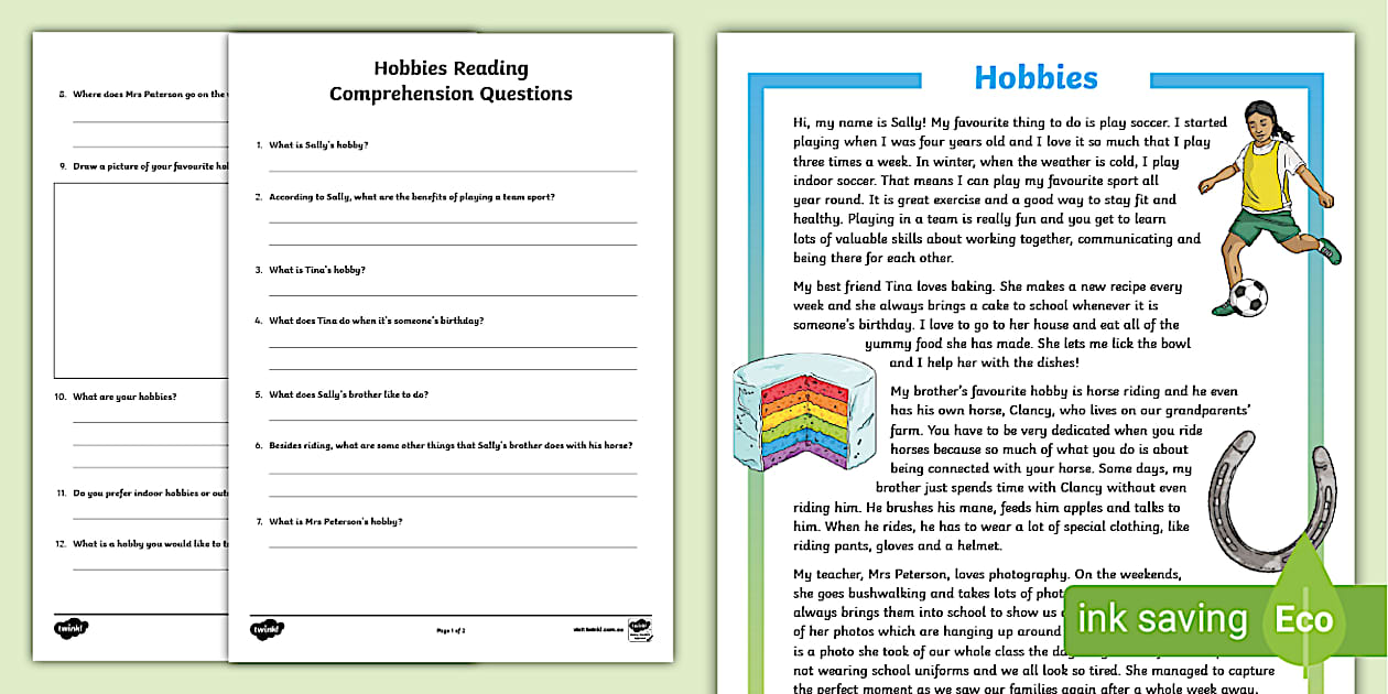 Hobbies Reading Comprehension PDF - Primary Resources