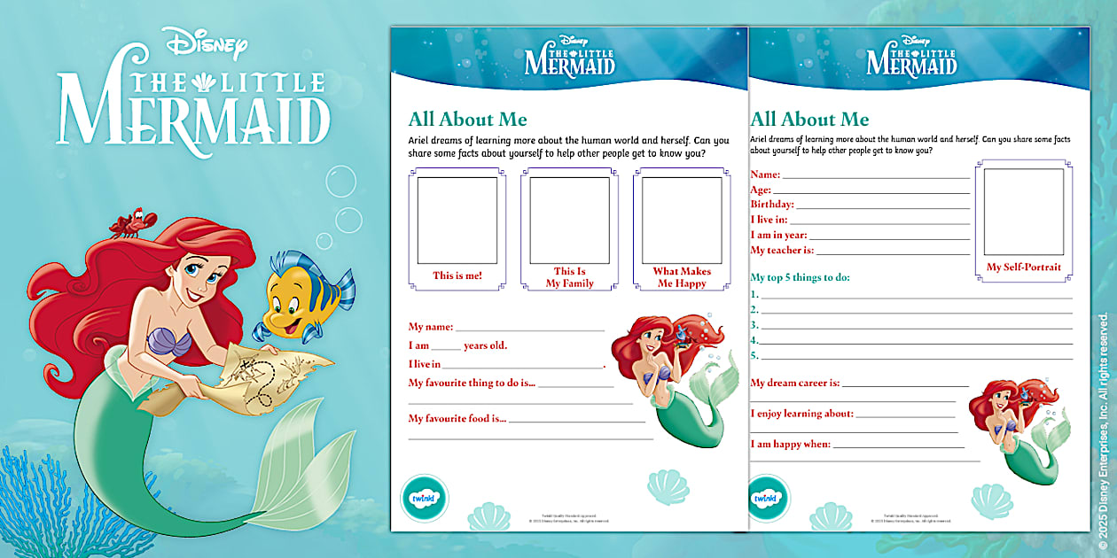 The Little Mermaid: All About Me Worksheets