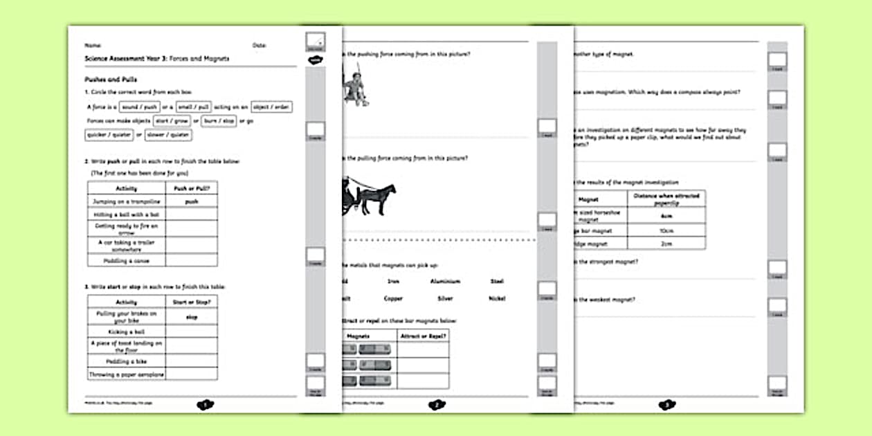 Editable Y3 Forces and Magnets End of Unit Assessment