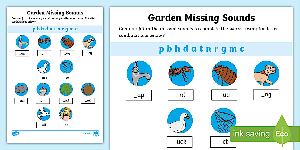 Editable Garden Missing Initial Sounds Worksheet - Twinkl