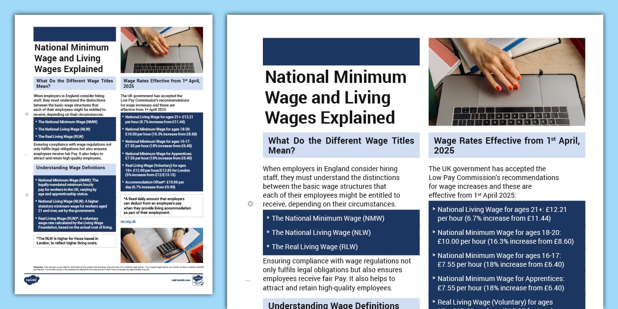 School Based Nursery: National Minimum Wage and Living Wages