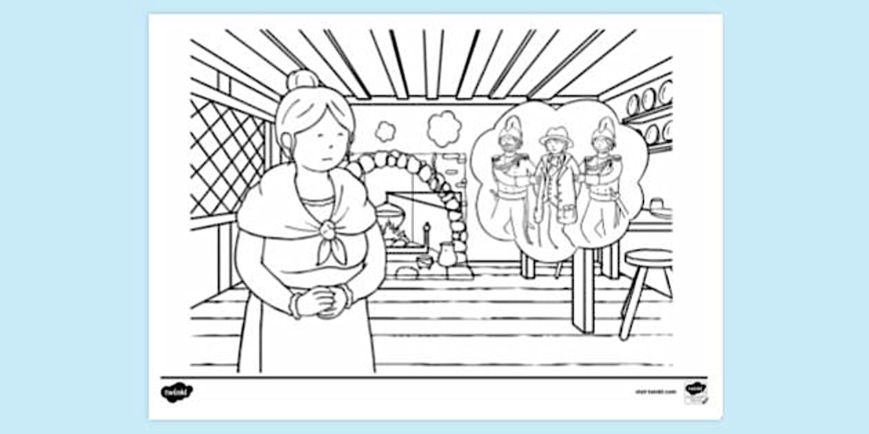 Old Lady Thinking of Kings Guard | Colouring Sheets - Twinkl