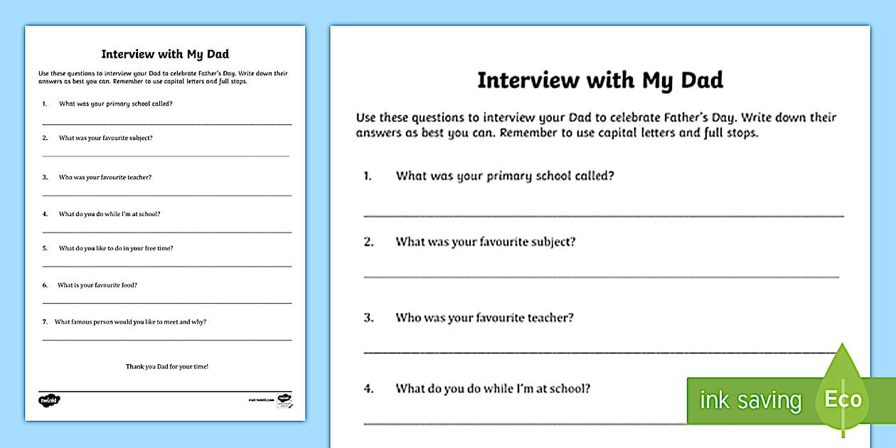 Editable Interview with My Dad Worksheet (teacher made)