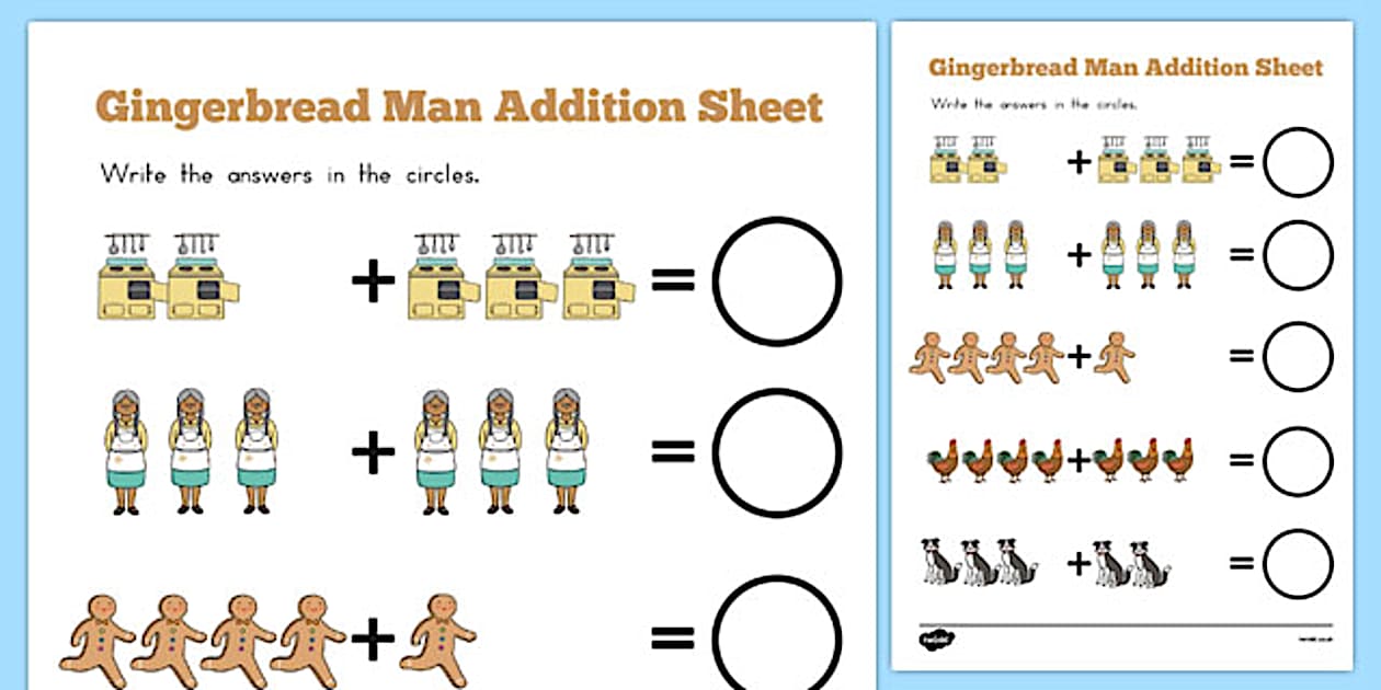 The Gingerbread Man Addition Sheet (teacher made) - Twinkl