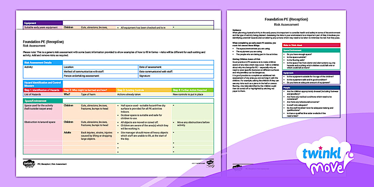 Twinkl Move PE: Reception: Risk Assessment (New EYFS 2021)