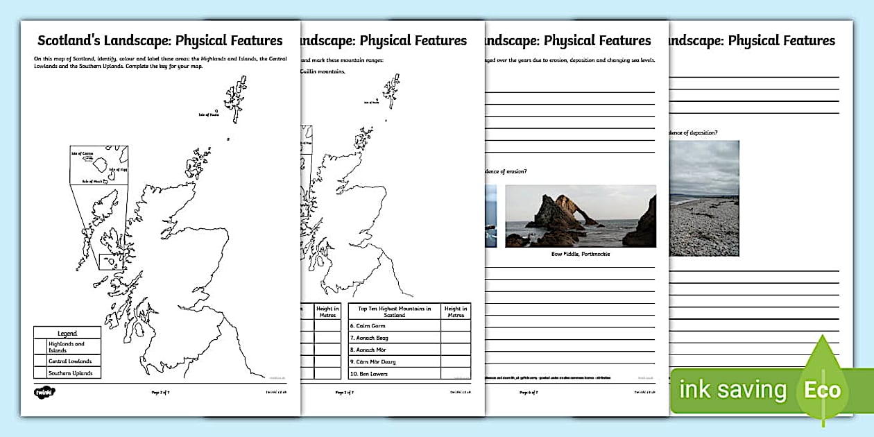 Scotland's Landscape Physical Features Worksheets - Twinkl