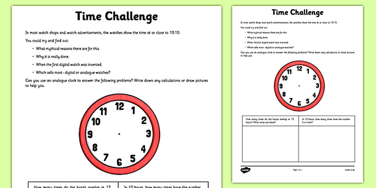 Editable Time Investigation Challenge Activity - Twinkl