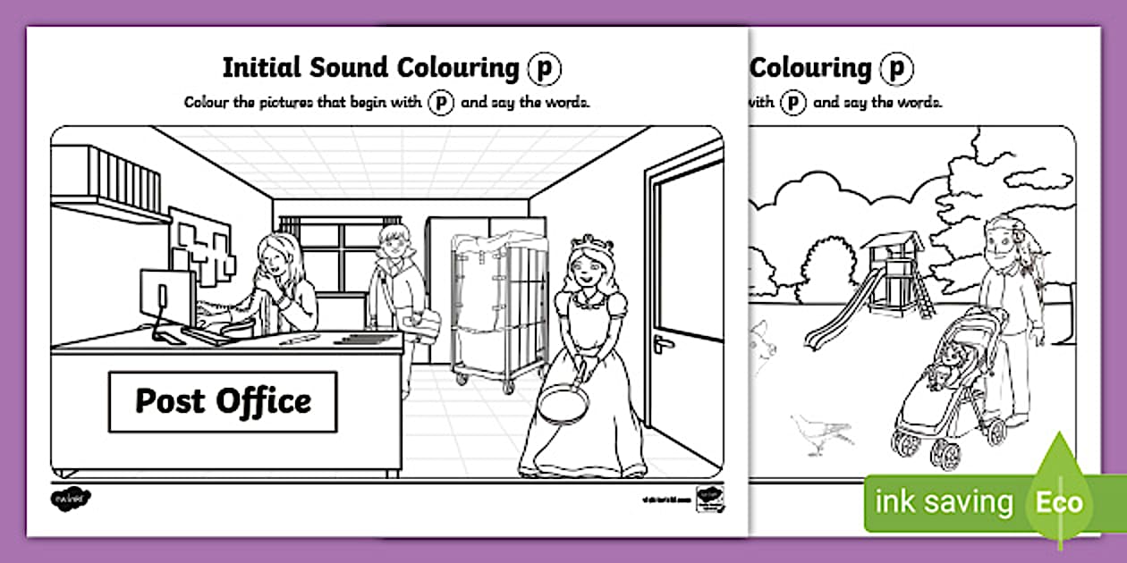 Initial Sounds Colouring Activity: Letter p - Twinkl