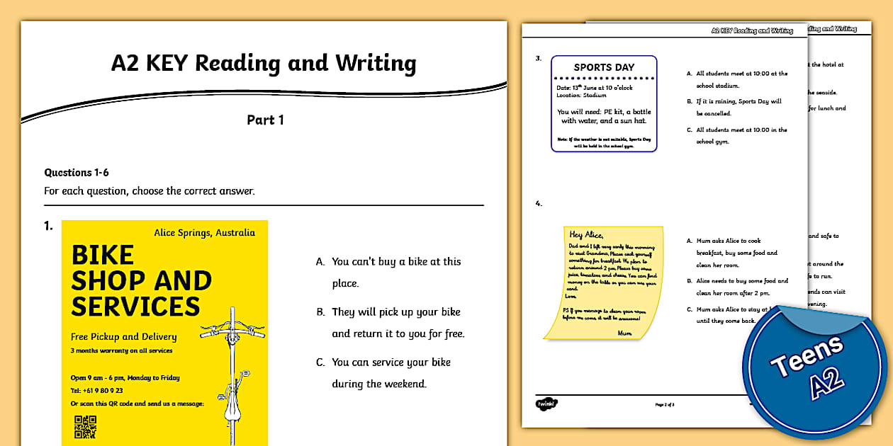 A2 KEY Reading and Writing Part 1 - Service - Twinkl