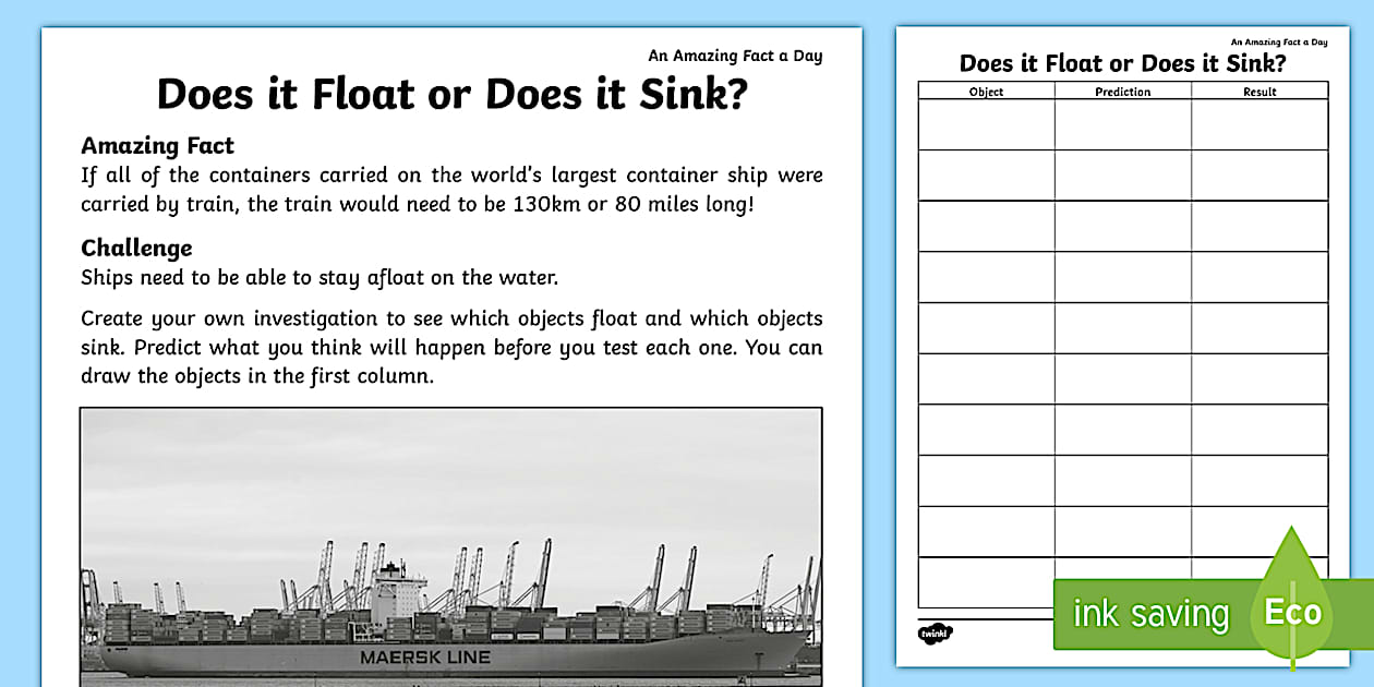 Editable Does It Float or Does It Sink? Worksheet - Twinkl