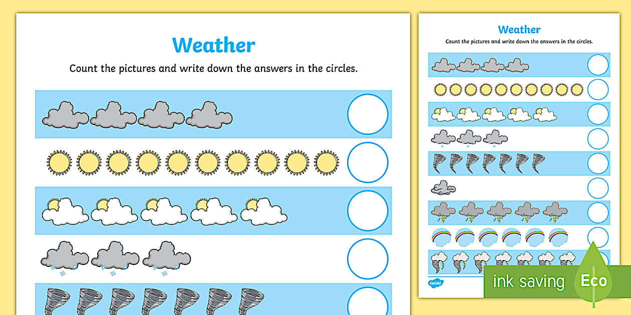 Weather Themed Counting Worksheet (teacher made) - Twinkl