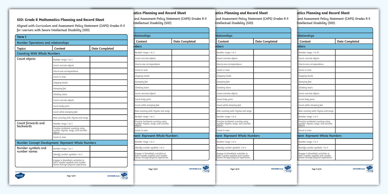 SID: Grade R Mathematics Planning and Record Sheet - Twinkl