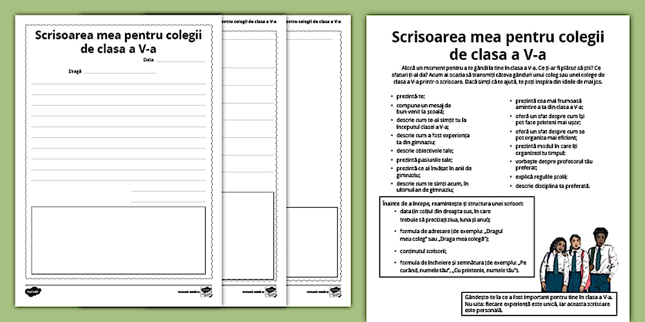 Scrisoarea elevului de-a VIIIa către colegii din a Va – Fișă