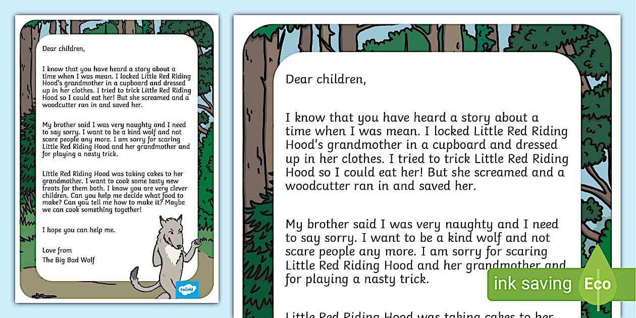 Big Bad Wolf Apology Letter Template - KS1 - Twinkl