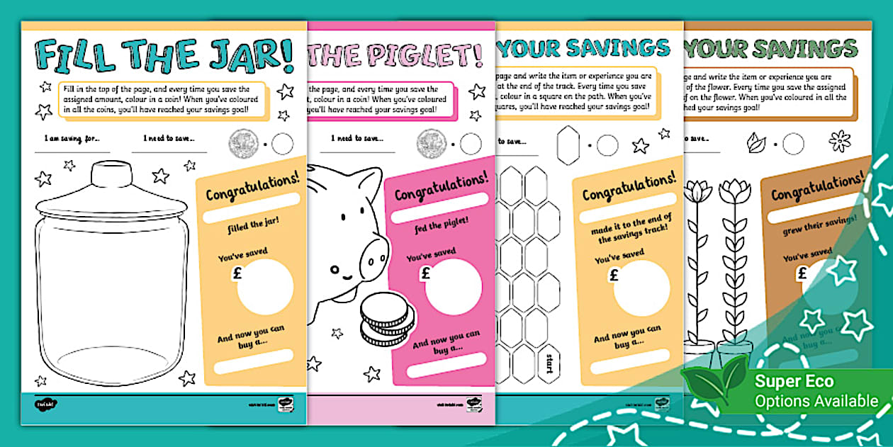 Learning to Save Money Trackers and Certificates - Twinkl