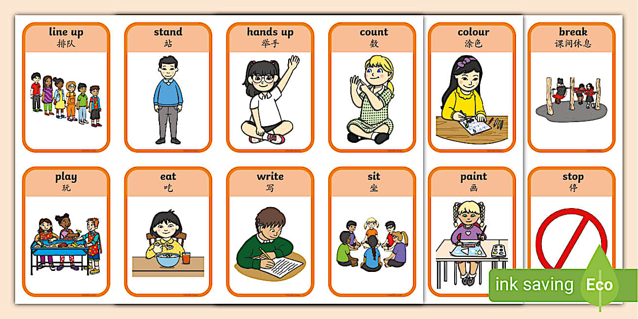 EAL Starter Instructions Flash Cards - English/Mandarin Chinese