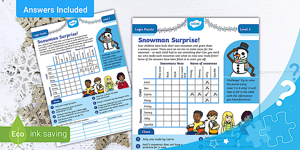 Snowman Surprise! Logic Puzzle - Level 3 - Kids Puzzles