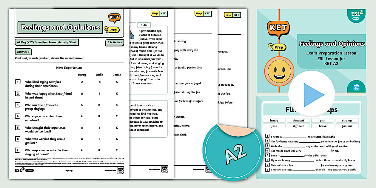 A2 KET Prep Lesson - Feelings and Opinions {Twinkl} - Twinkl