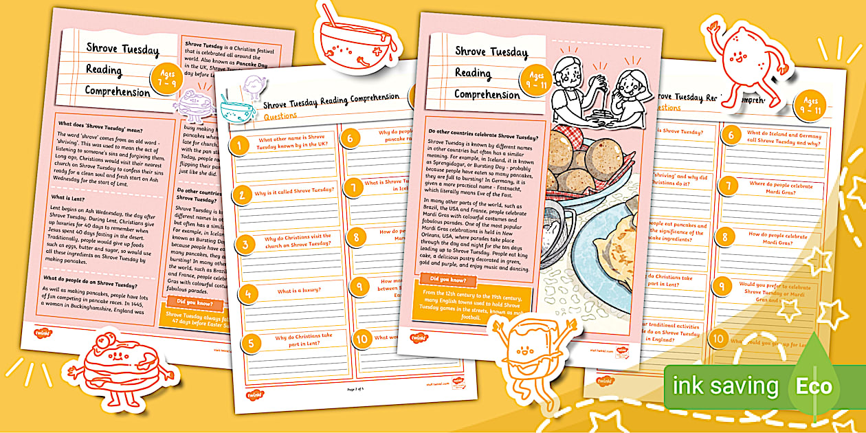 Shrove Tuesday Reading Comprehension (Ages 7 - 11) - Twinkl