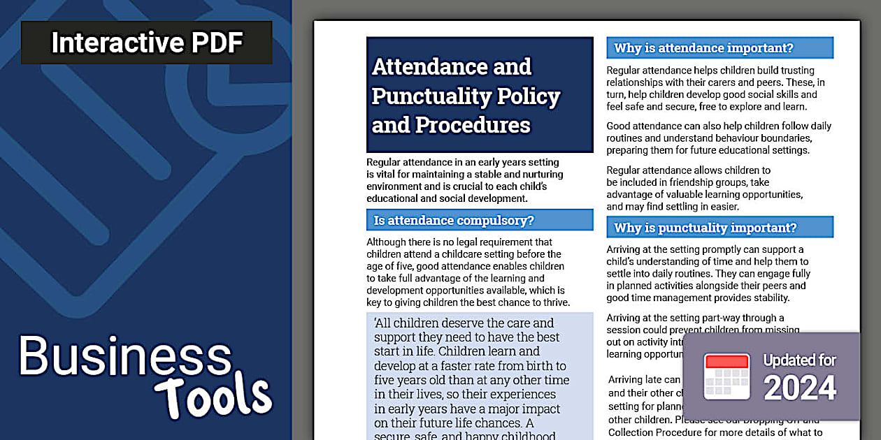 Attendance and Punctuality Policy and Procedures for Private Childcare